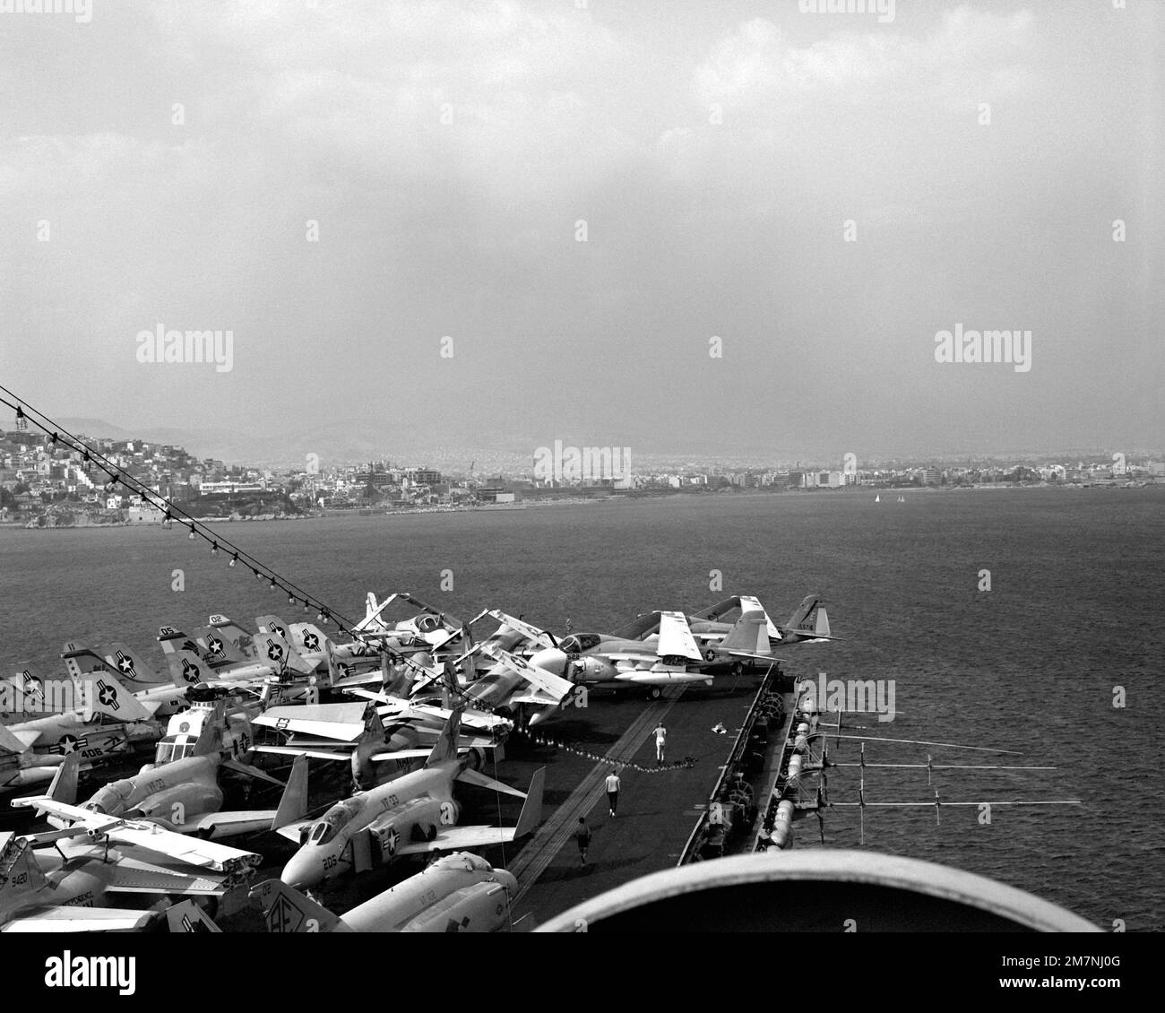 A partial view of the aircraft carrier USS INDEPENDENCE (CV-62) with ...