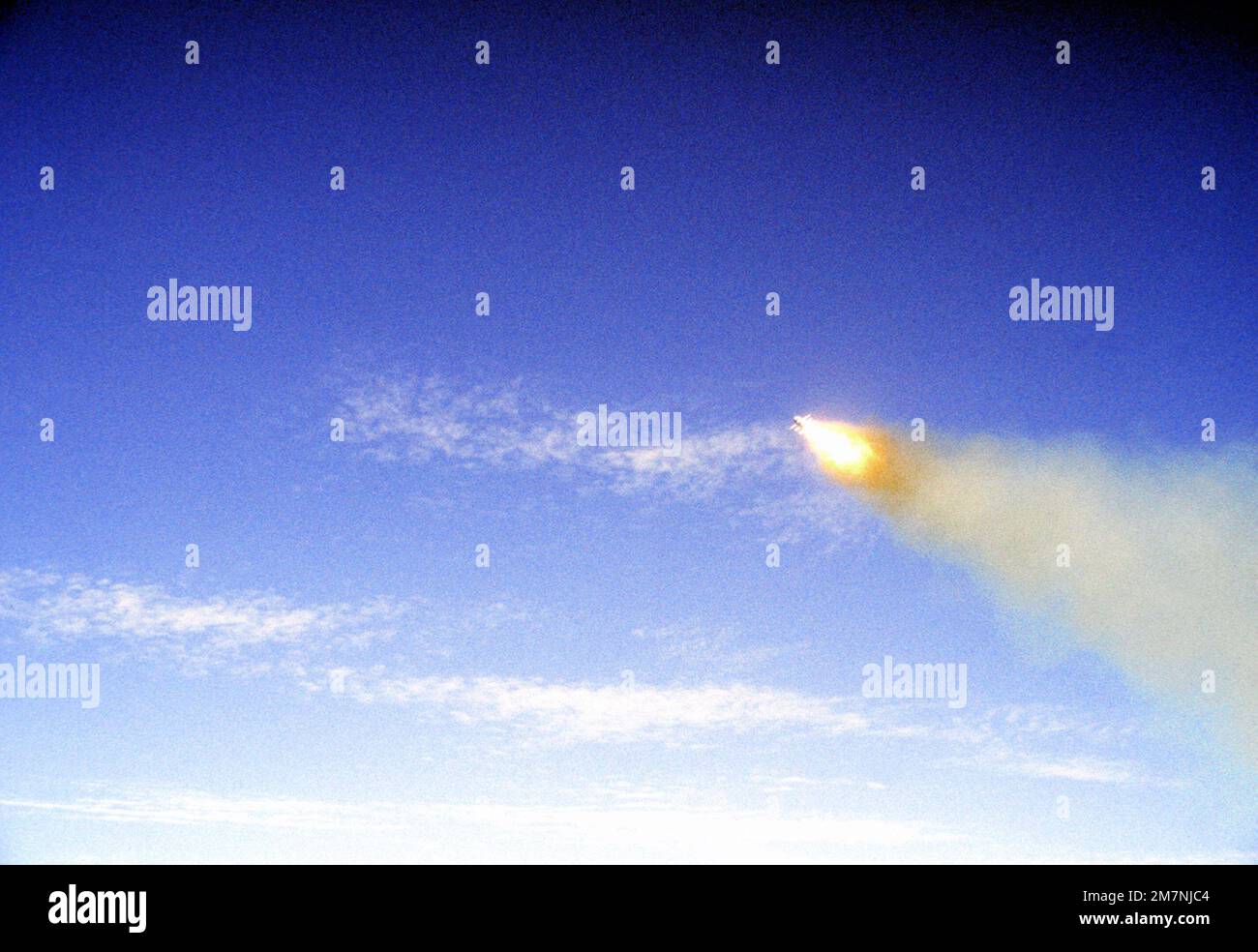 A view of a Talos surface-to-air missile, gaining altitude after being ...