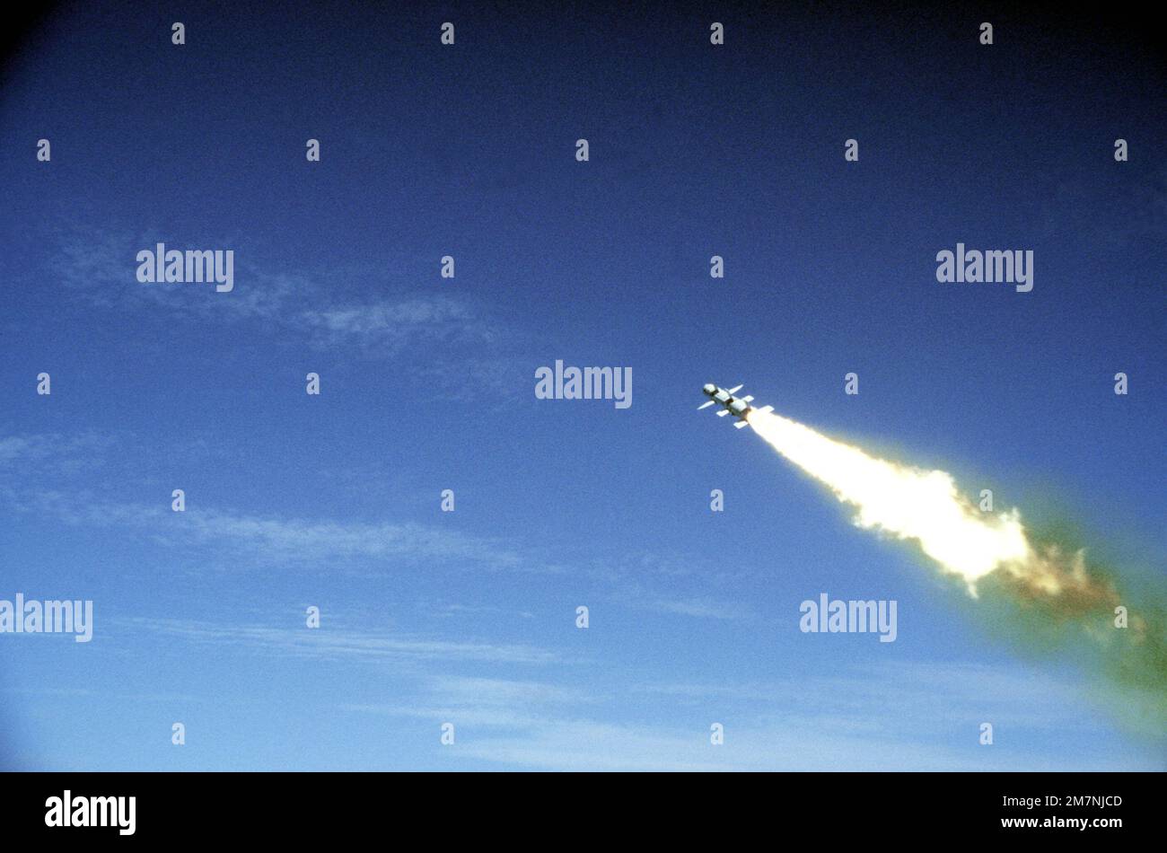 A view of a Talos surface-to-air missile, gaining altitude after being ...
