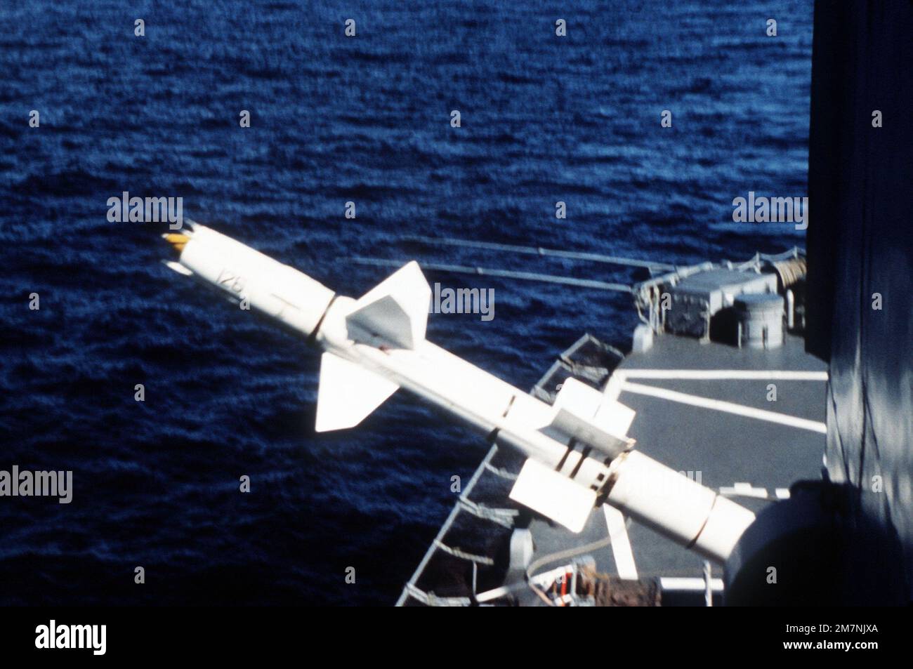 A view of a Talos surface-to-air guided missile prior to being launched ...