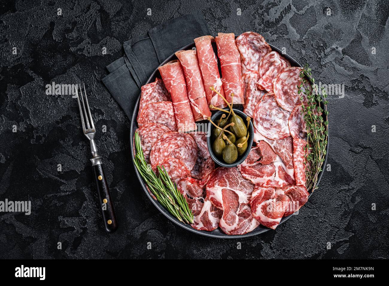 Italian Antipasto set platter, cured meat plate with Prosciutto crudo ...