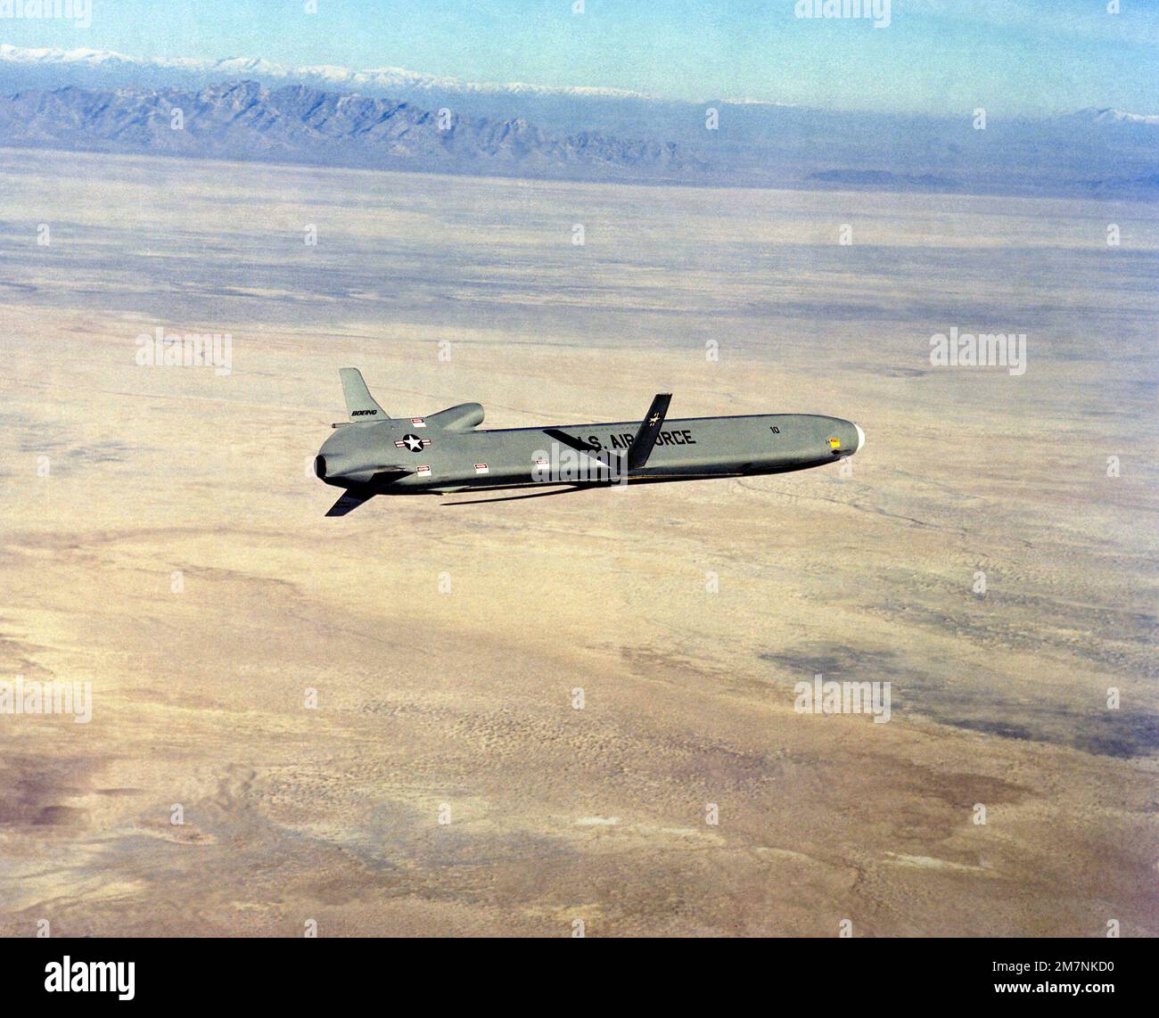 Right side view of an AGM-86 air-launched cruise missile (ALCM) in ...