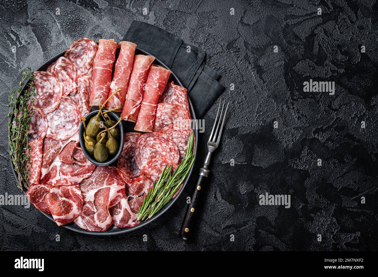 Italian Antipasto set platter, cured meat plate with Prosciutto crudo ...