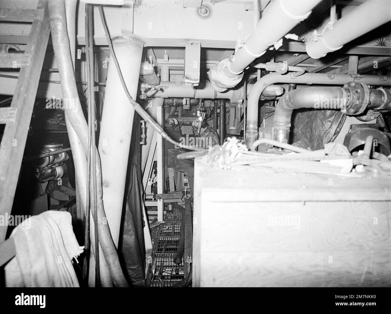 An interior view of auxiliary machine room No. 2 on the guided missile ...