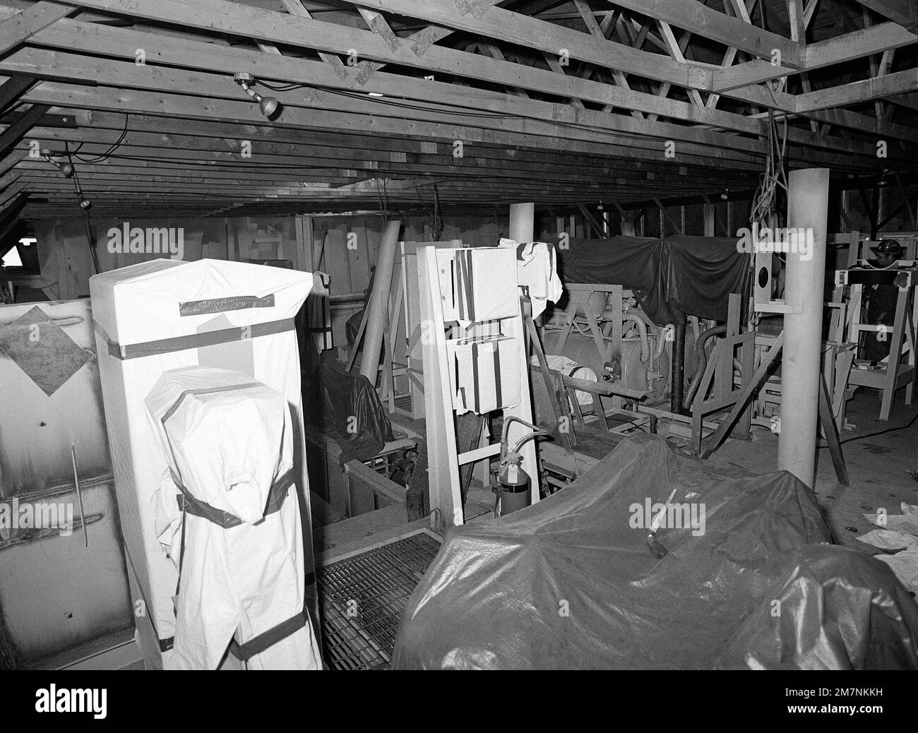 An interior view of auxiliary machine room No. 2 on the guided missile ...