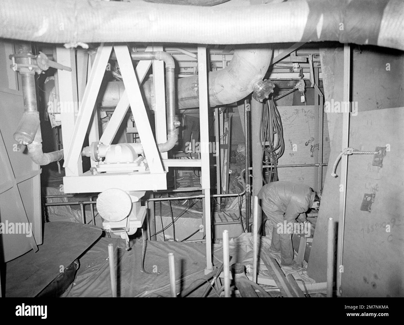 An interior view of the engine room on the guided missile frigate CLARK ...
