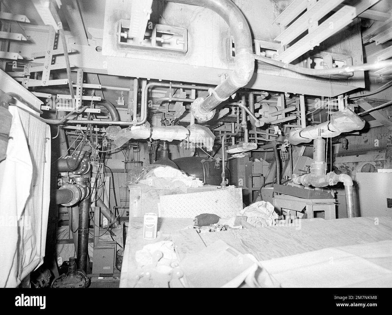 An interior view of auxiliary machine room No. 3 on the guided missile ...