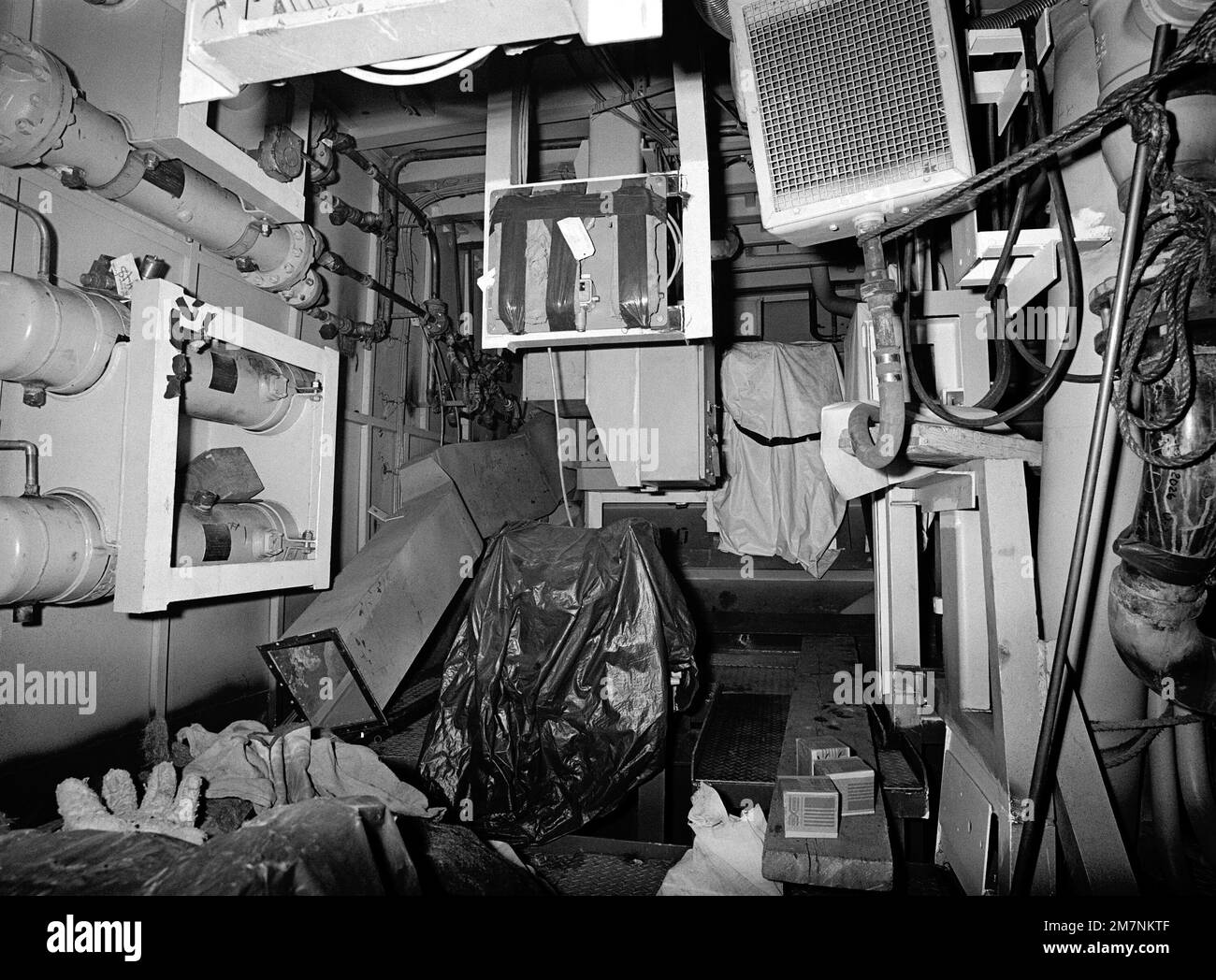 An interior view of auxiliary machine room No. 1 on the guided missile ...