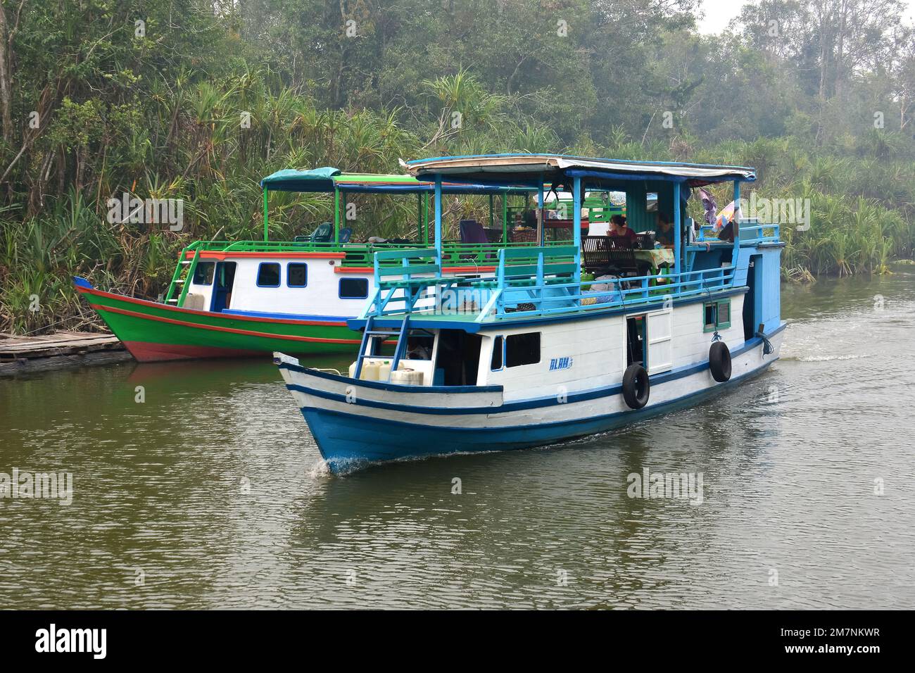 wooden klotok houseboat, Sekonyer River, swamp forest, Tanjung Puting ...