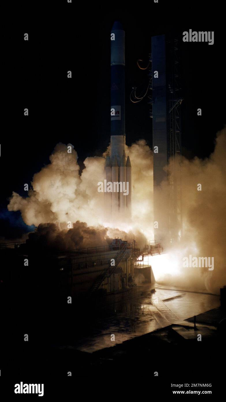 An RCA Satcom-3 communications satellite is launched aboard a Delta 150 ...