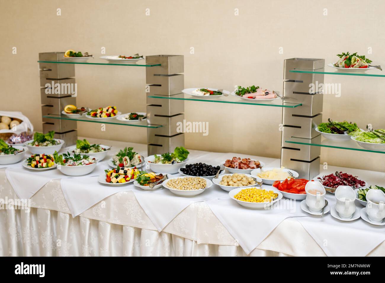 Snacks and canapes are ready for meeting guests at the event. Business ...