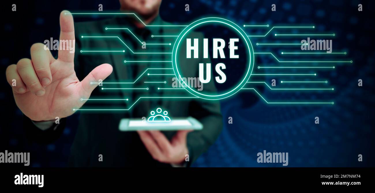 Conceptual caption Hire Us. Word Written on Used by human resources ...