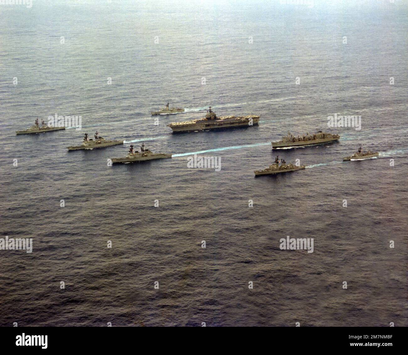 A port bow view of the USS INDEPENDENCE battle group as it heads home ...