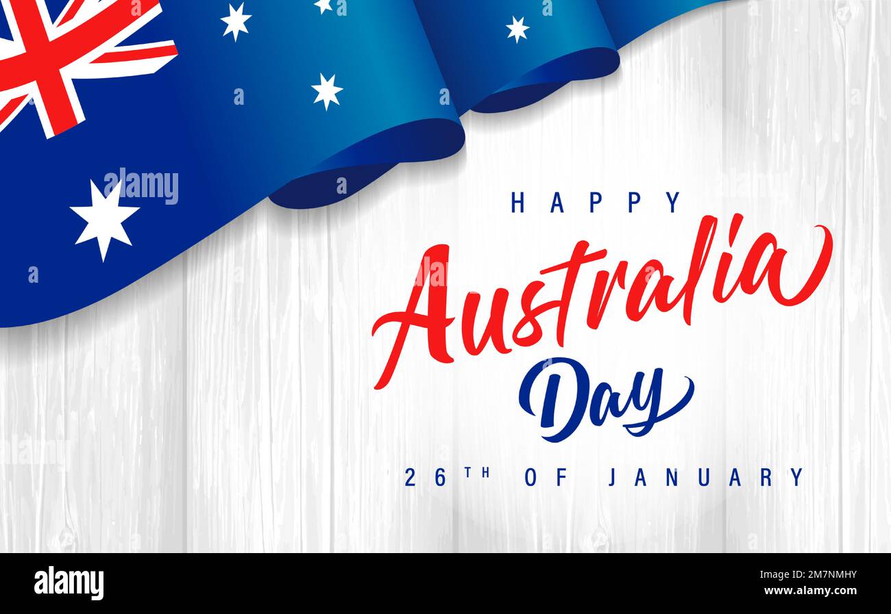 Happy Australia Day lettering with flag on wooden plank. Calligraphic ...