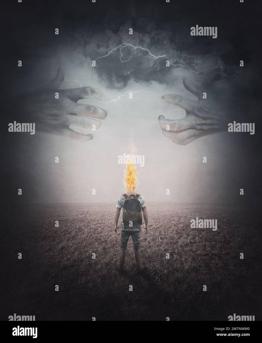 Surreal and creepy scene, the battle against monster inside your mind ...