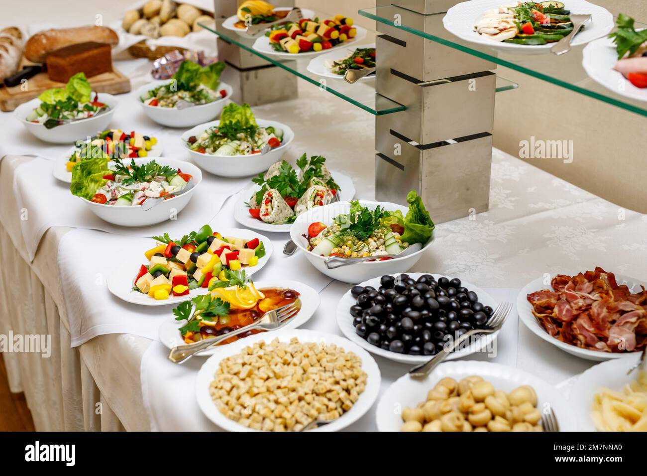 Snacks and canapes are ready for meeting guests at the event. Business ...