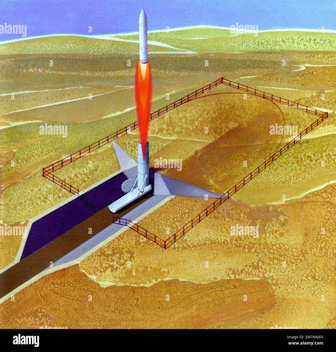 An artist's concept of an M-X missile on its way to the target. The ...