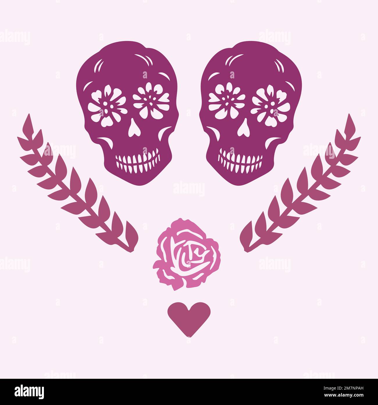 Gothic gay couple skull vector illustration in viva magenta. Tattoo ...