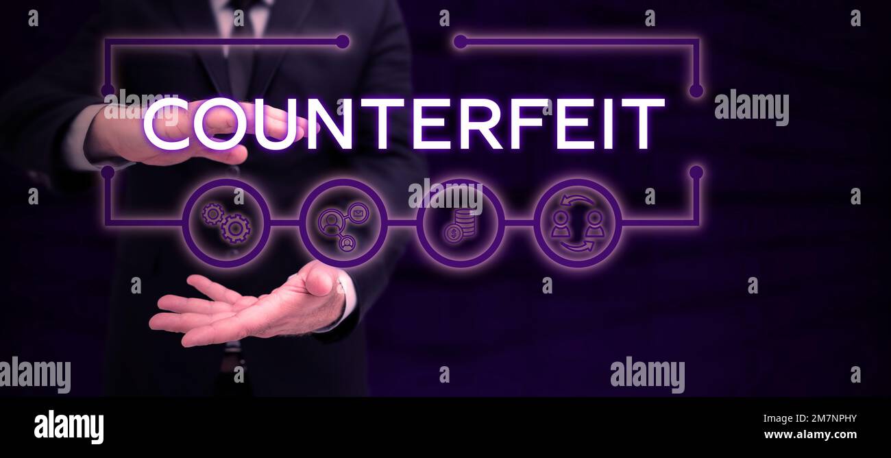 Inspiration showing sign Counterfeit. Word Written on made in imitation ...