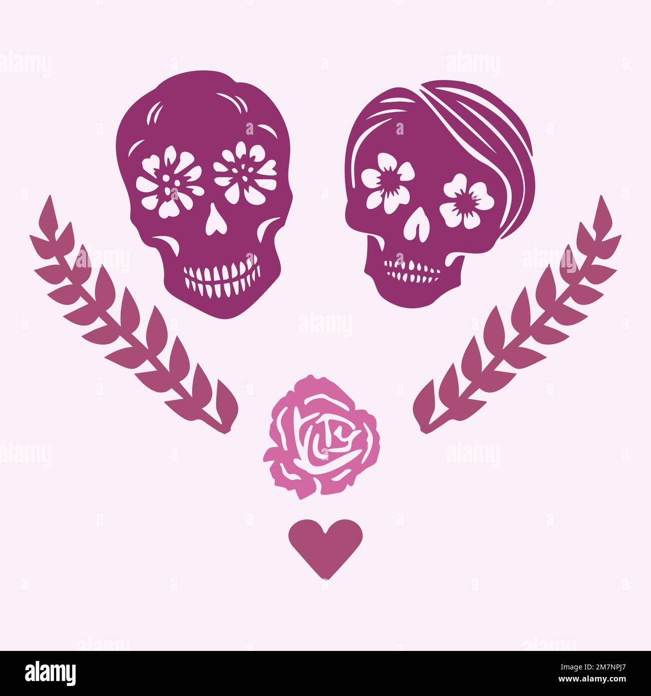 Gothic valentines day skull vector illustration in viva magenta. Tattoo ...