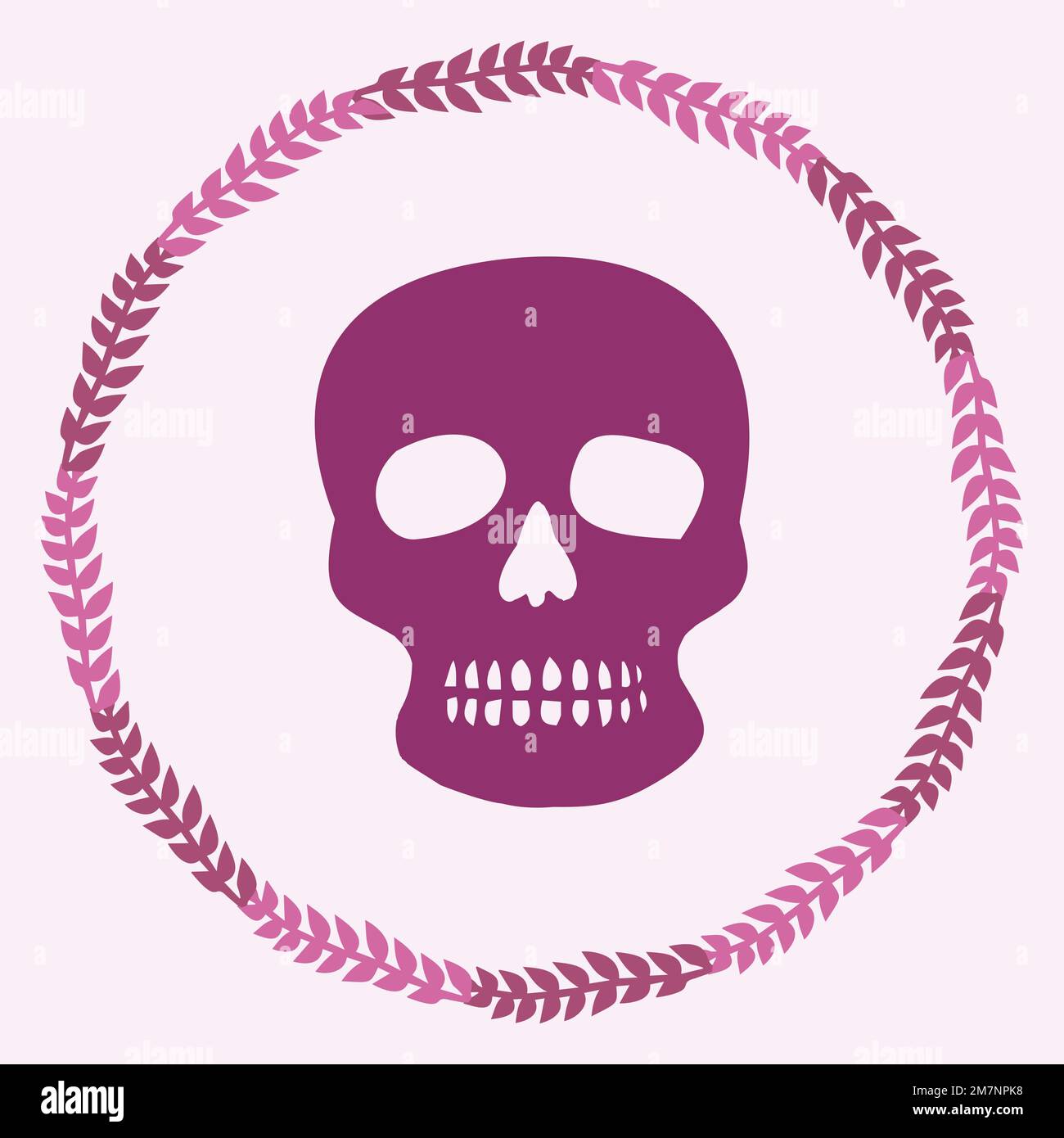 Gothic skull vector illustration in viva magenta. Tattoo style block ...