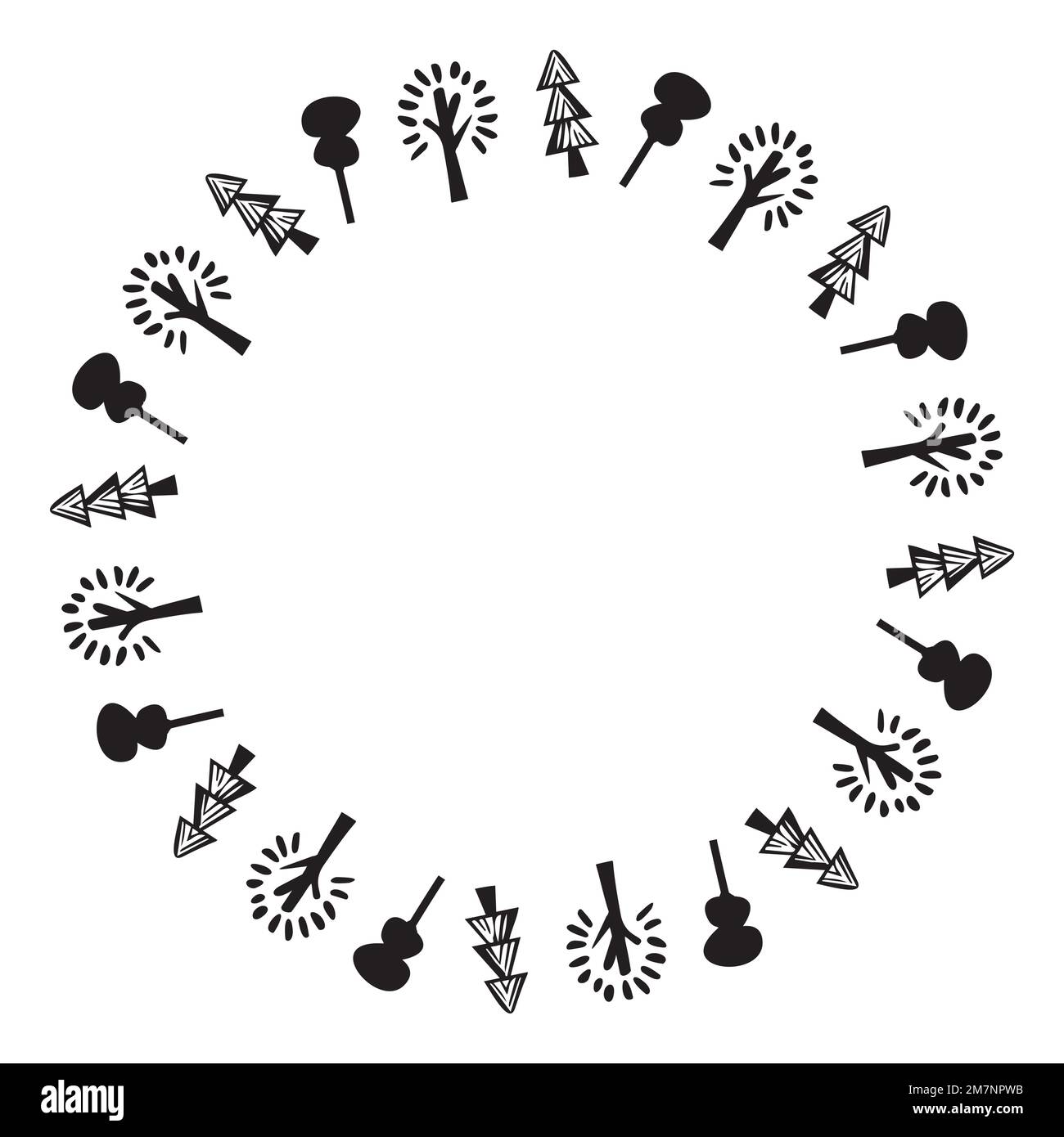 Outdoor forest vector frame. Scandi block print woodland border Stock ...