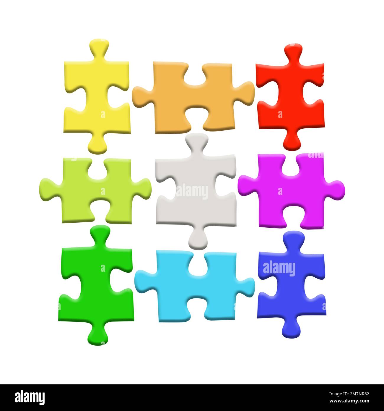 Colorful puzzle pieces against white background, 3D illustration Stock ...