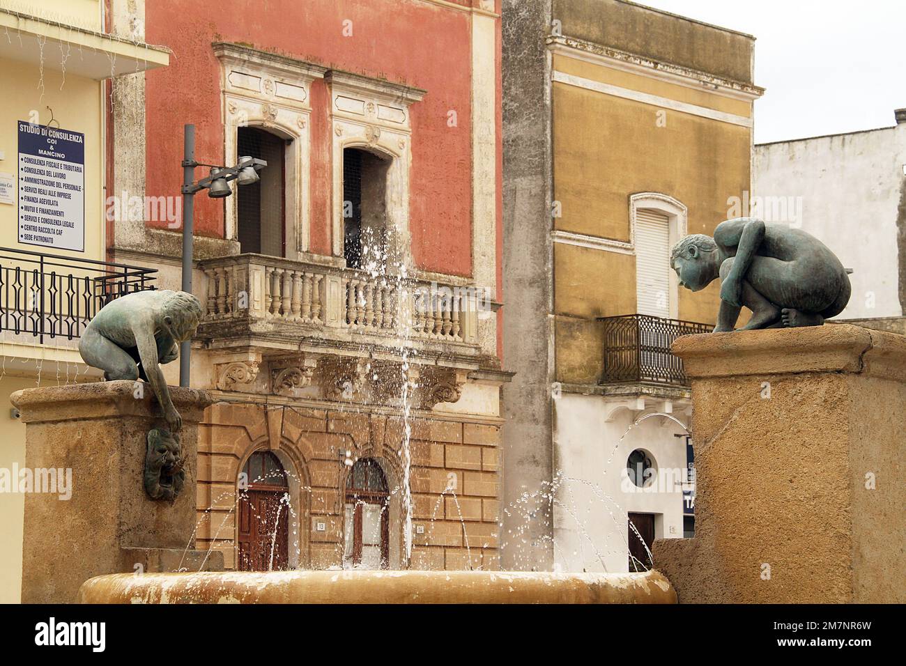 Racale, Italy. Water fountain in Piazza S. Sebastiano, built in the ...