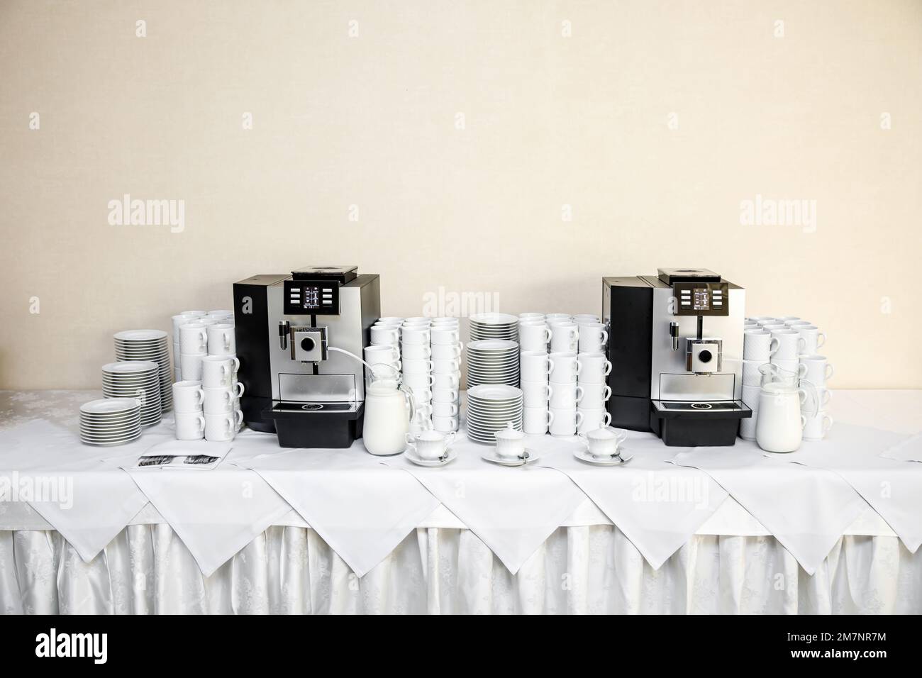 Coffee machines are ready for meeting guests at the event. Business ...