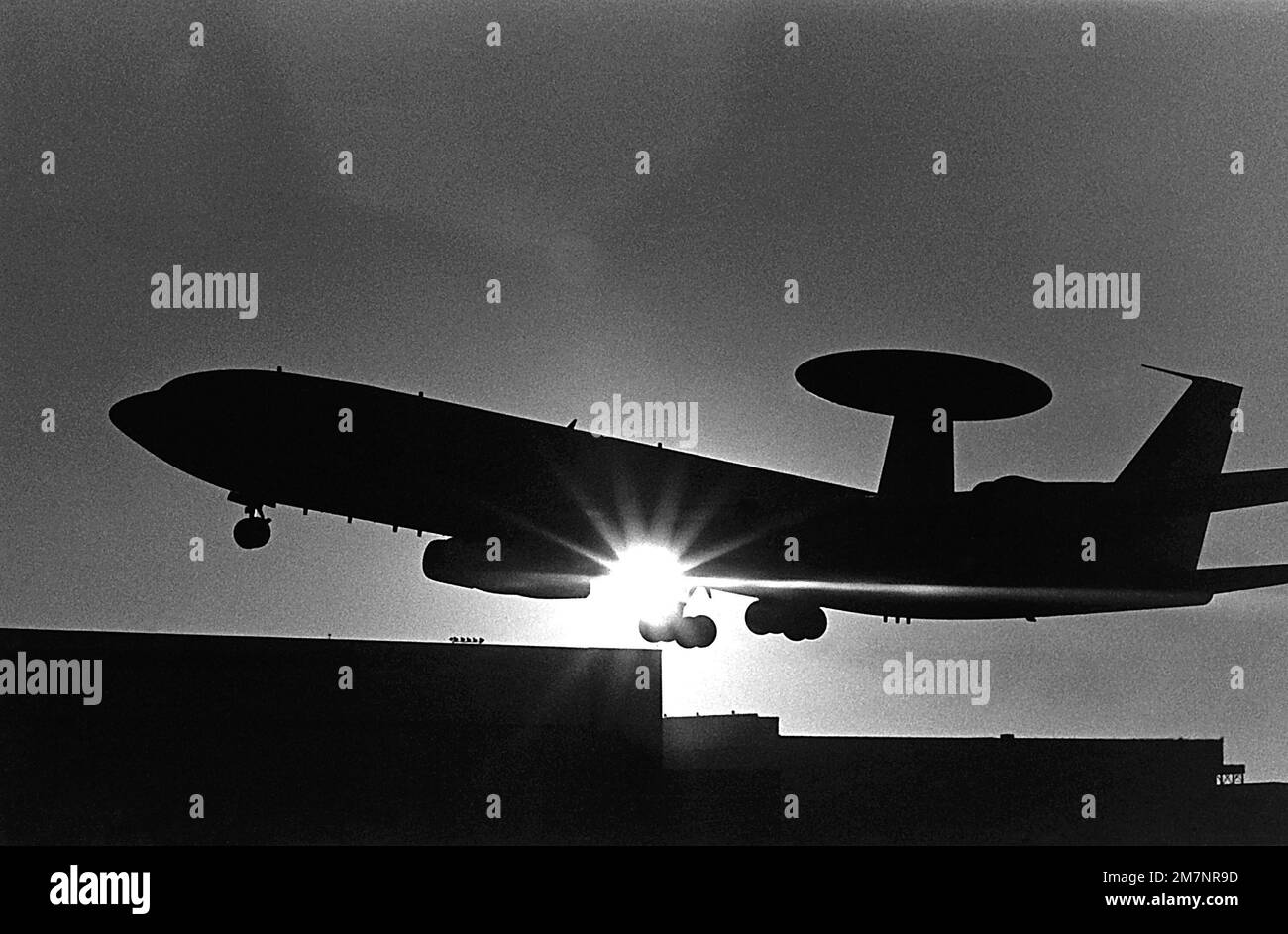 Left side view of an E-3A Airborne warning and control system aircraft ...
