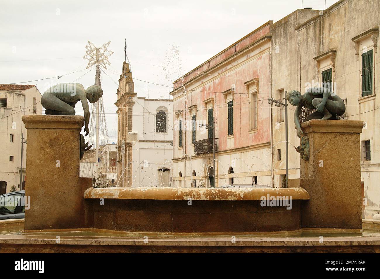Racale, Italy. Water fountain in Piazza S. Sebastiano, built in the ...