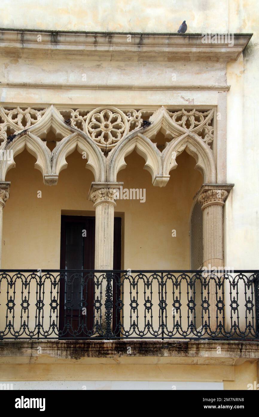 Racale, Italy. Balcony of a building in the historical center, with ...
