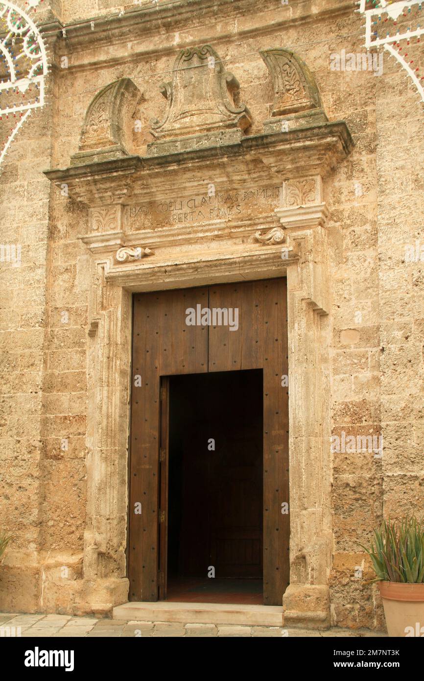 Racale, Italy. Entrance to the 12th century Church of Saint George the ...