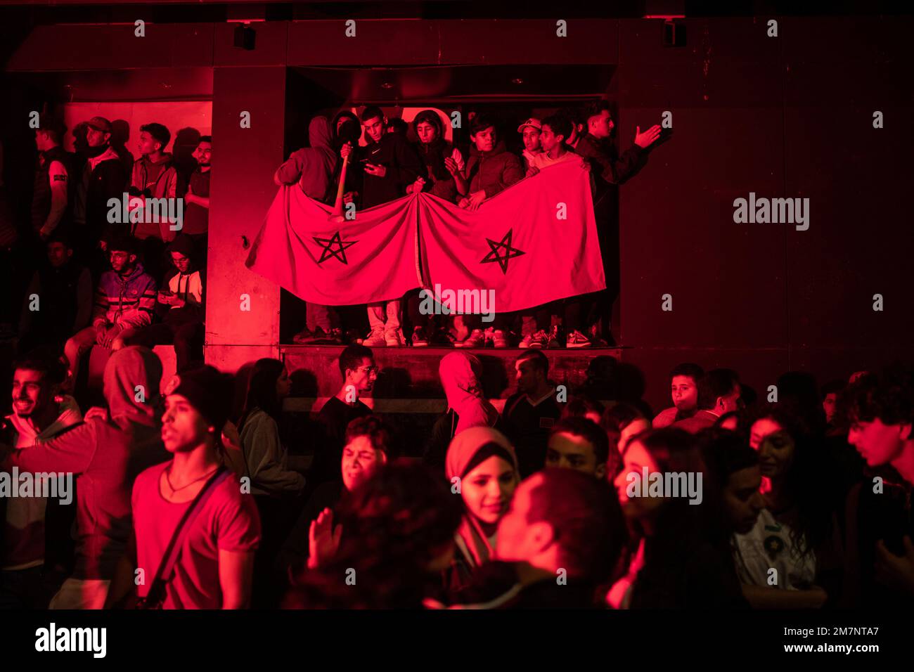 Moroccans gather to celebrate Morocco's win over Spain in a World Cup ...