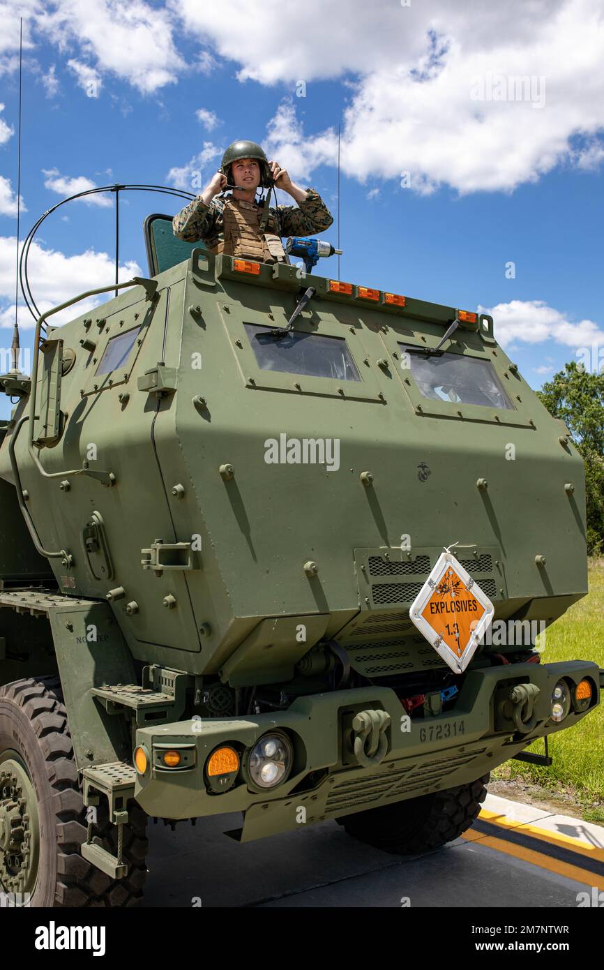 U.S. Marines Corps Sgt. Austin Mobley, an M142 High Mobility Artillery ...