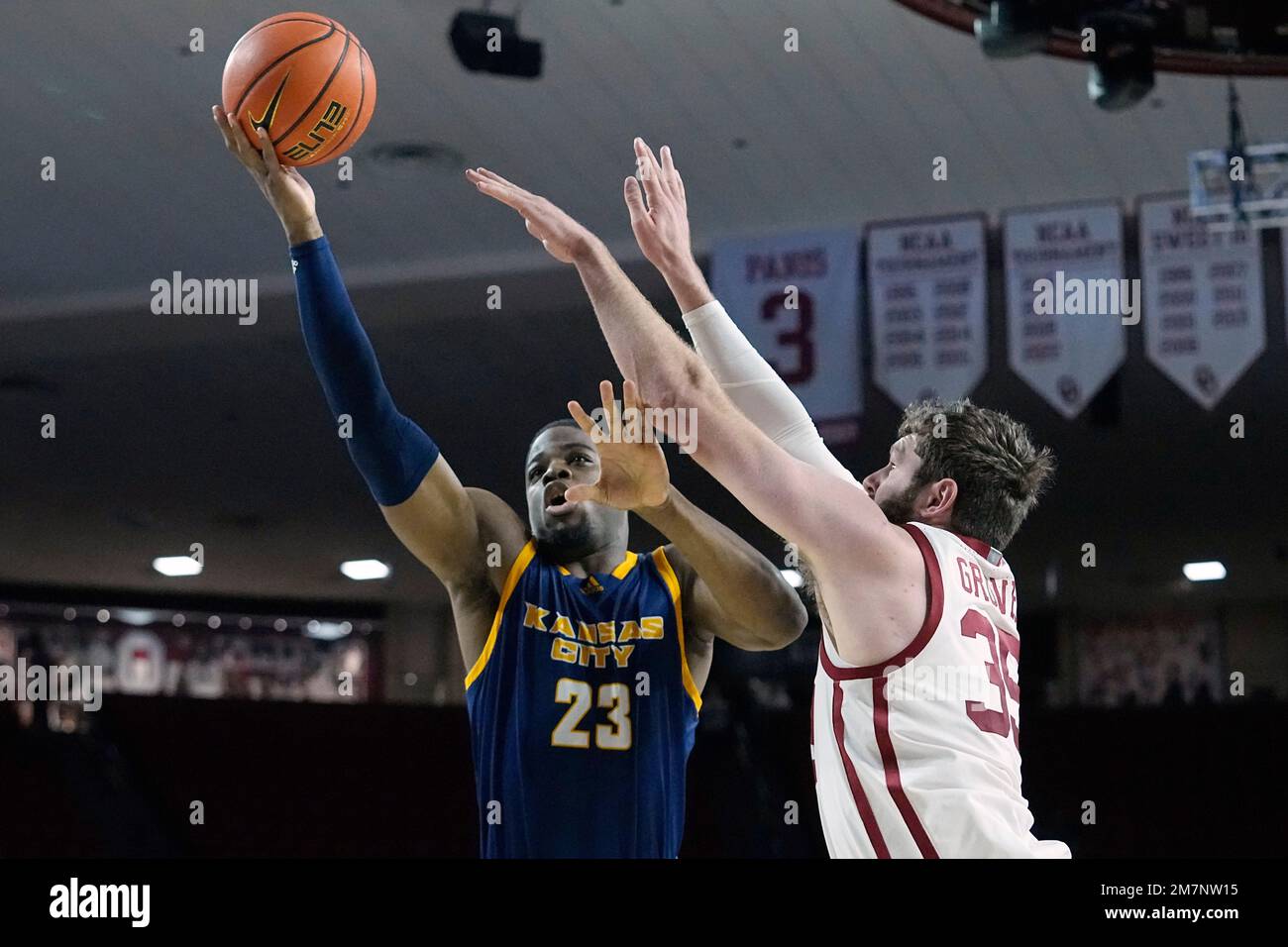 Kansas City forward Allen David Mukeba Jr. (23) shoots in front of ...