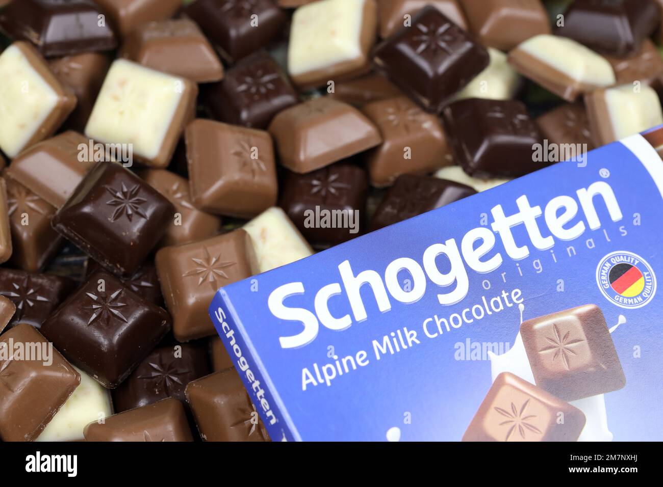 KYIV, UKRAINE - MAY 4, 2022 Schogetten chocolate. Chocolate goods ...