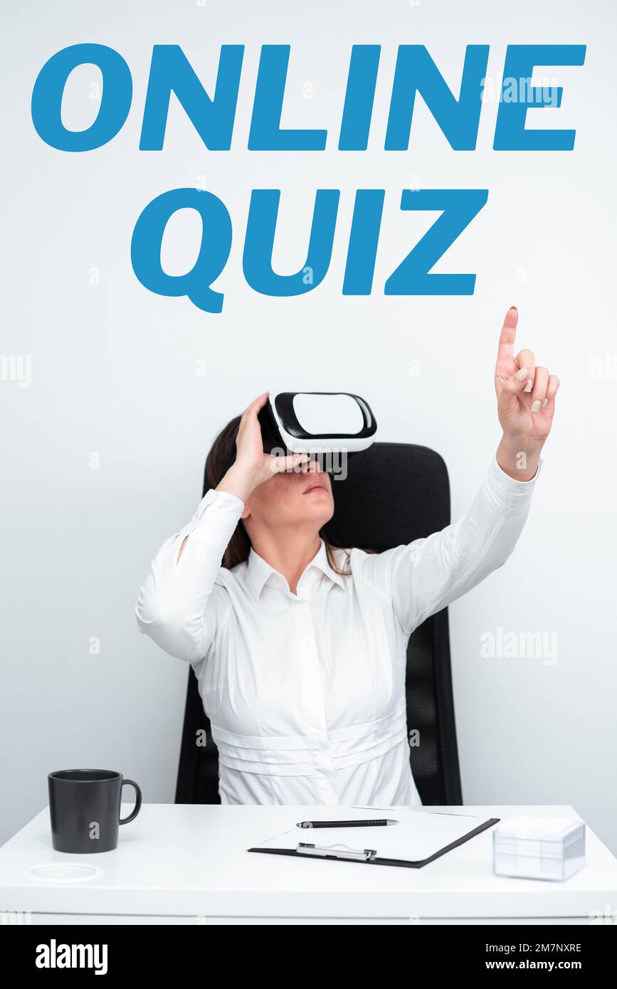 Text caption presenting Online Quiz. Business concept game or a mind sport that are published on ...