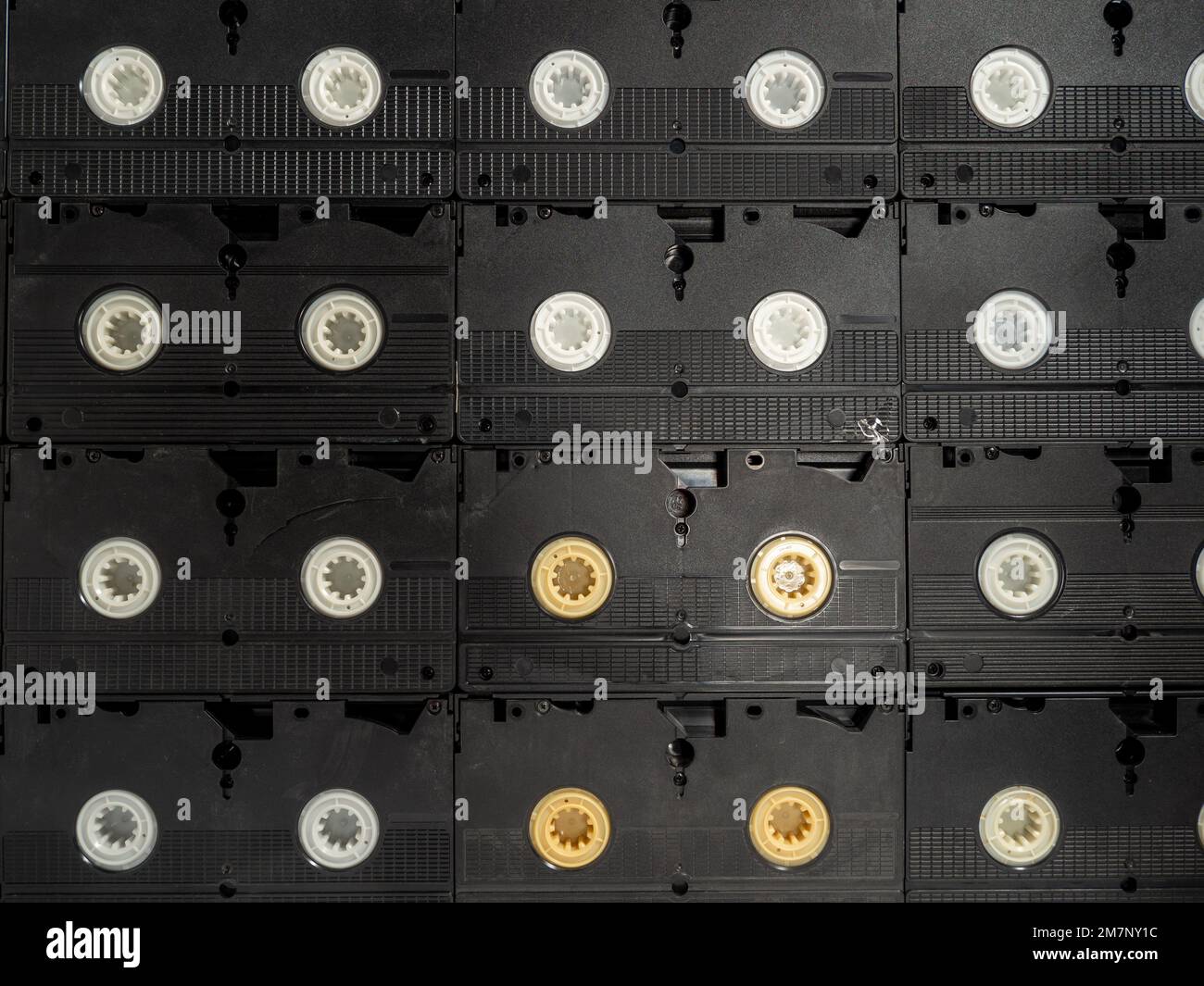 Background from old VHS cassettes. Retro video cassettes. Close-up ...