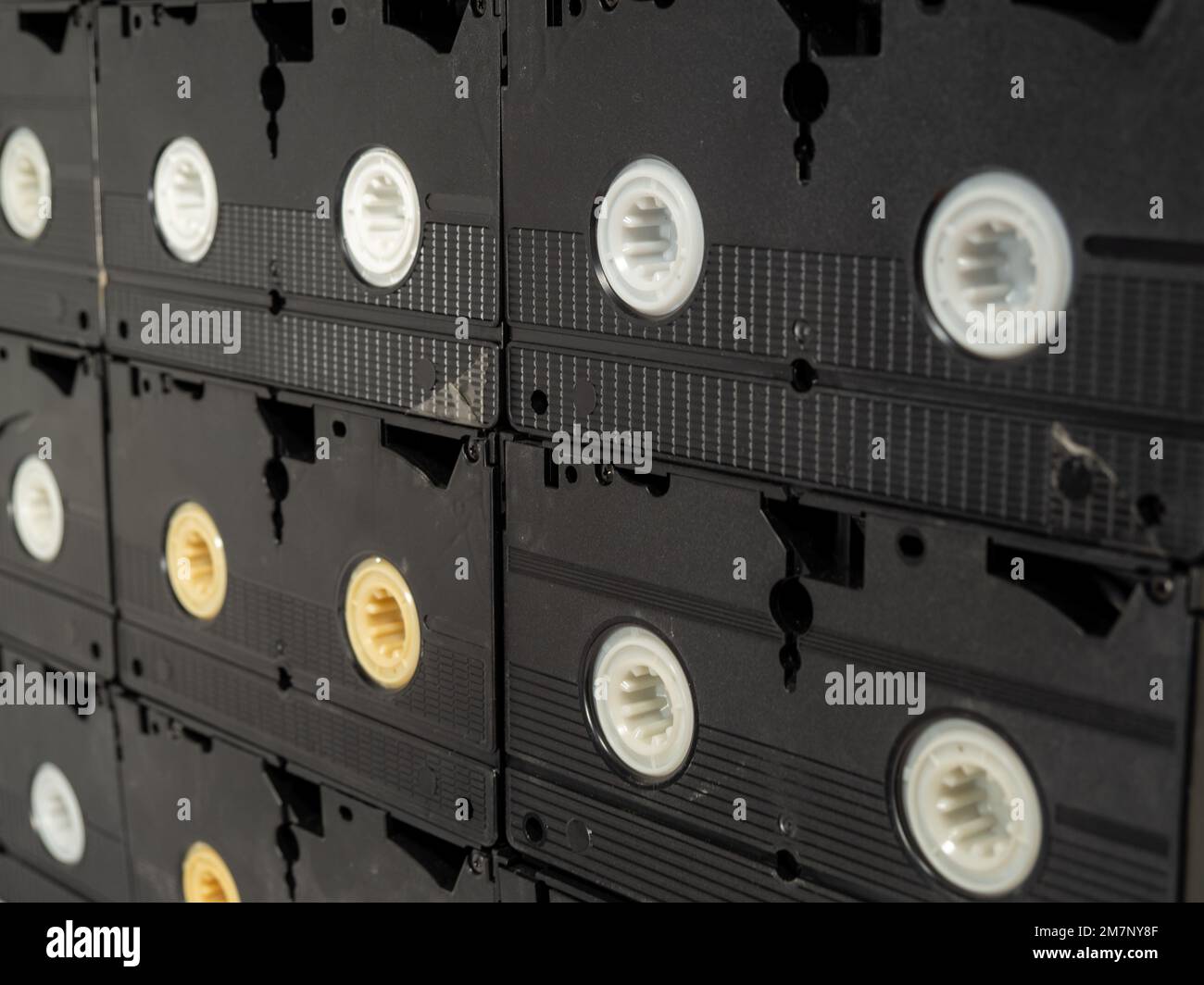 Background from old VHS cassettes. Retro video cassettes. Close-up ...