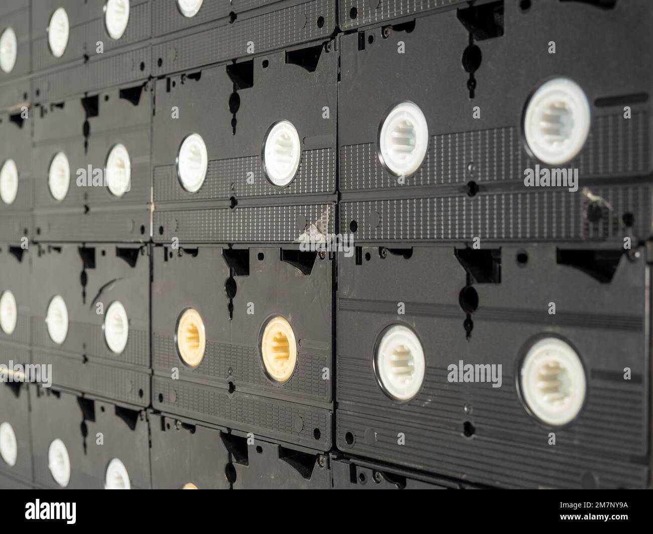 Background from old VHS cassettes. Retro video cassettes. Close-up ...