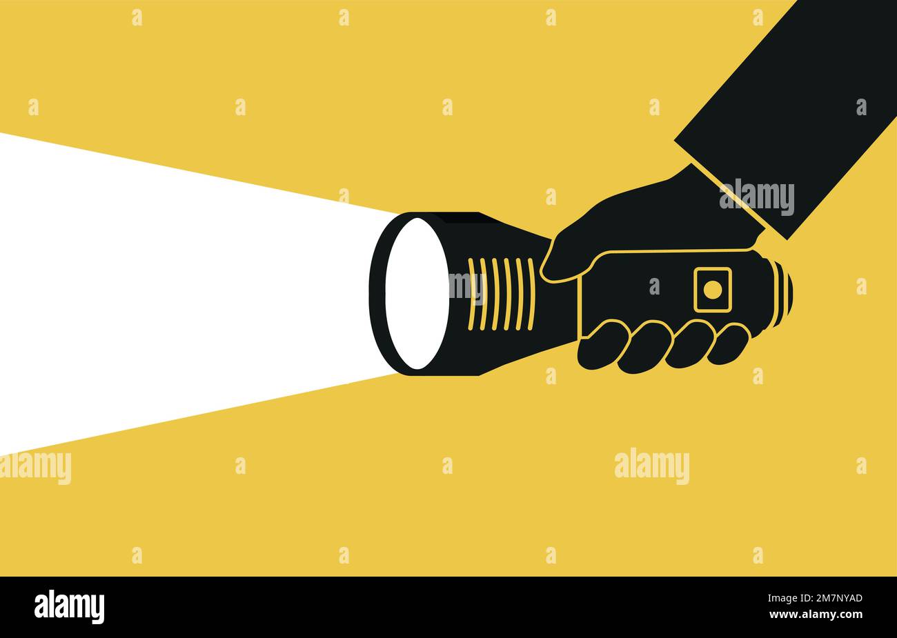 Vector illustration. Flat flashlight and hand. Web search concept ...