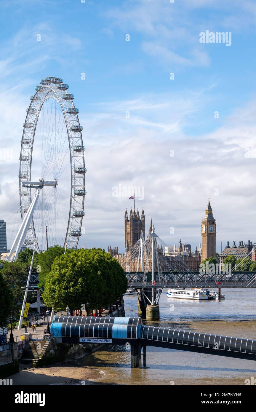 View on London Eye, Thames and Big Ben from Waterloo Bridge Stock Photo ...