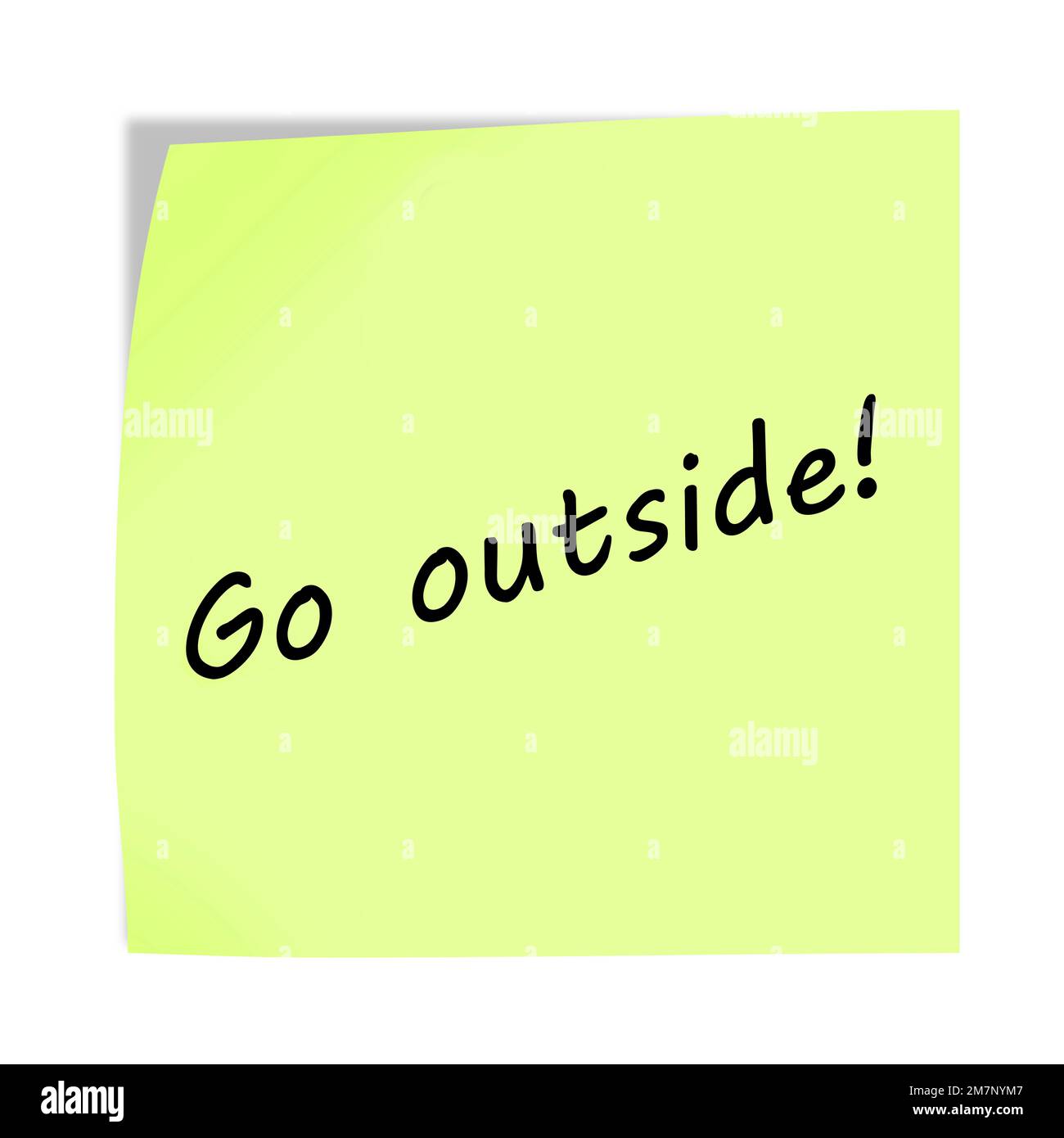 Go outside 3d illustration post note reminder on white with clipping ...