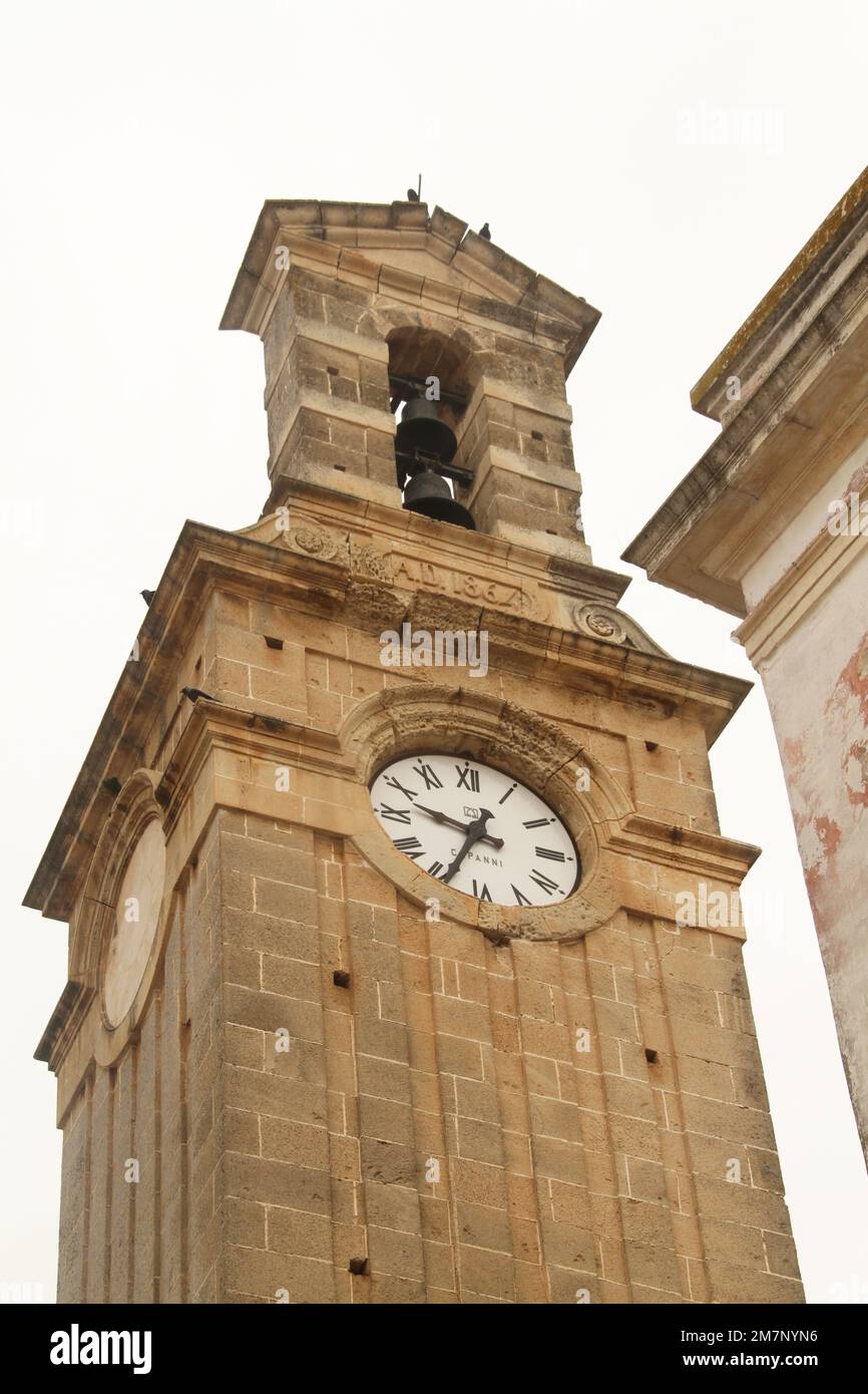 Racale, Italy. The clock/ bell tower, built in the 12th century as a ...