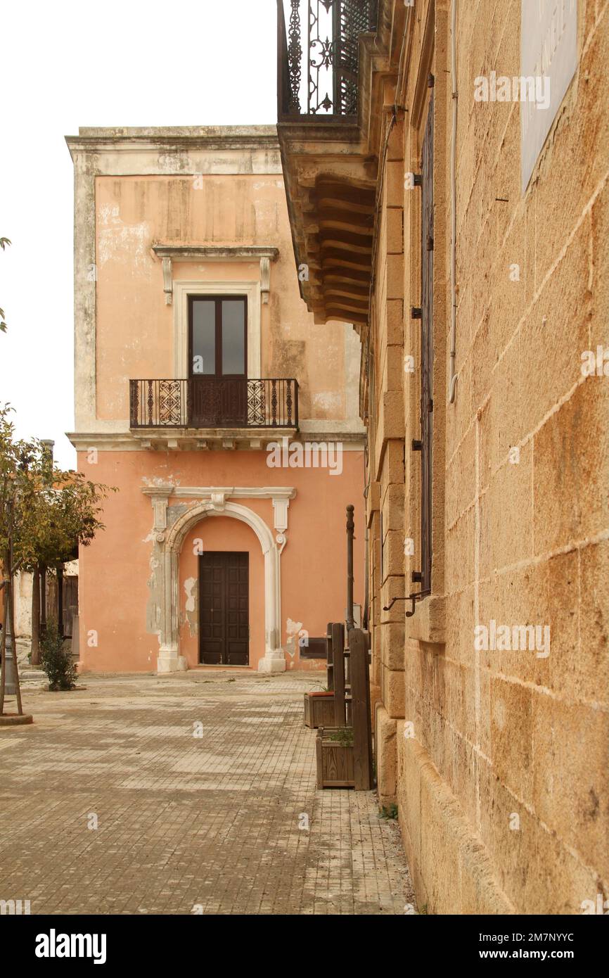 Buildings in the historical center of Racale, Italy, with Palazzo D ...