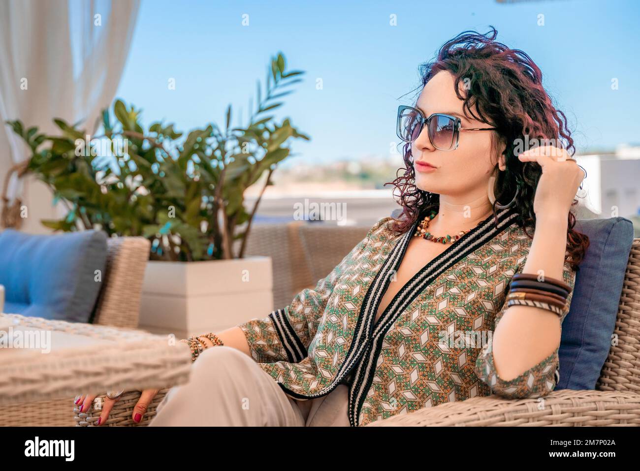 Portrait of an adult beautiful woman in an elegant suit in a cafe Stock ...