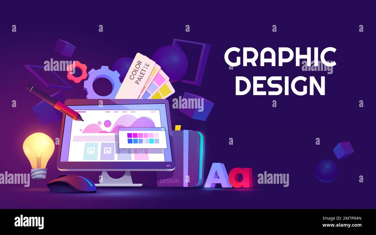 Free vector cartoon graphic design landing page Stock Photo - Alamy