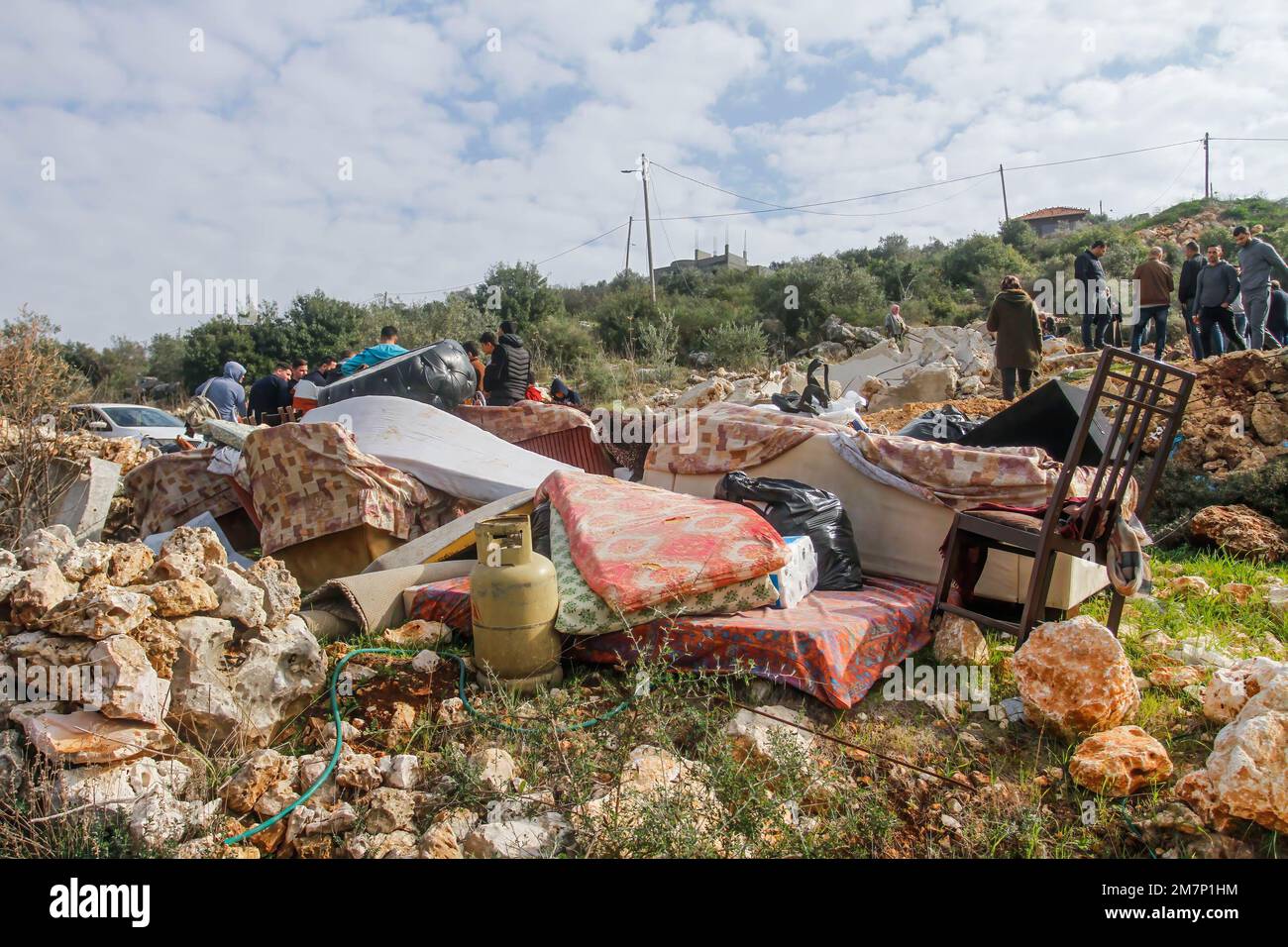 Salfit, Palestine. 10th Jan, 2023. A view of the debris of a destroyed ...