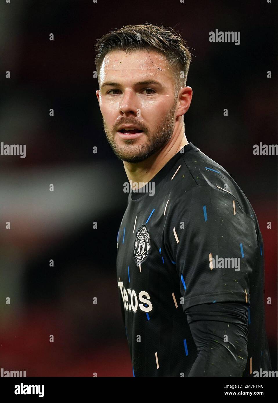 Manchester United goalkeeper Jack Butland warms up before the Carabao ...